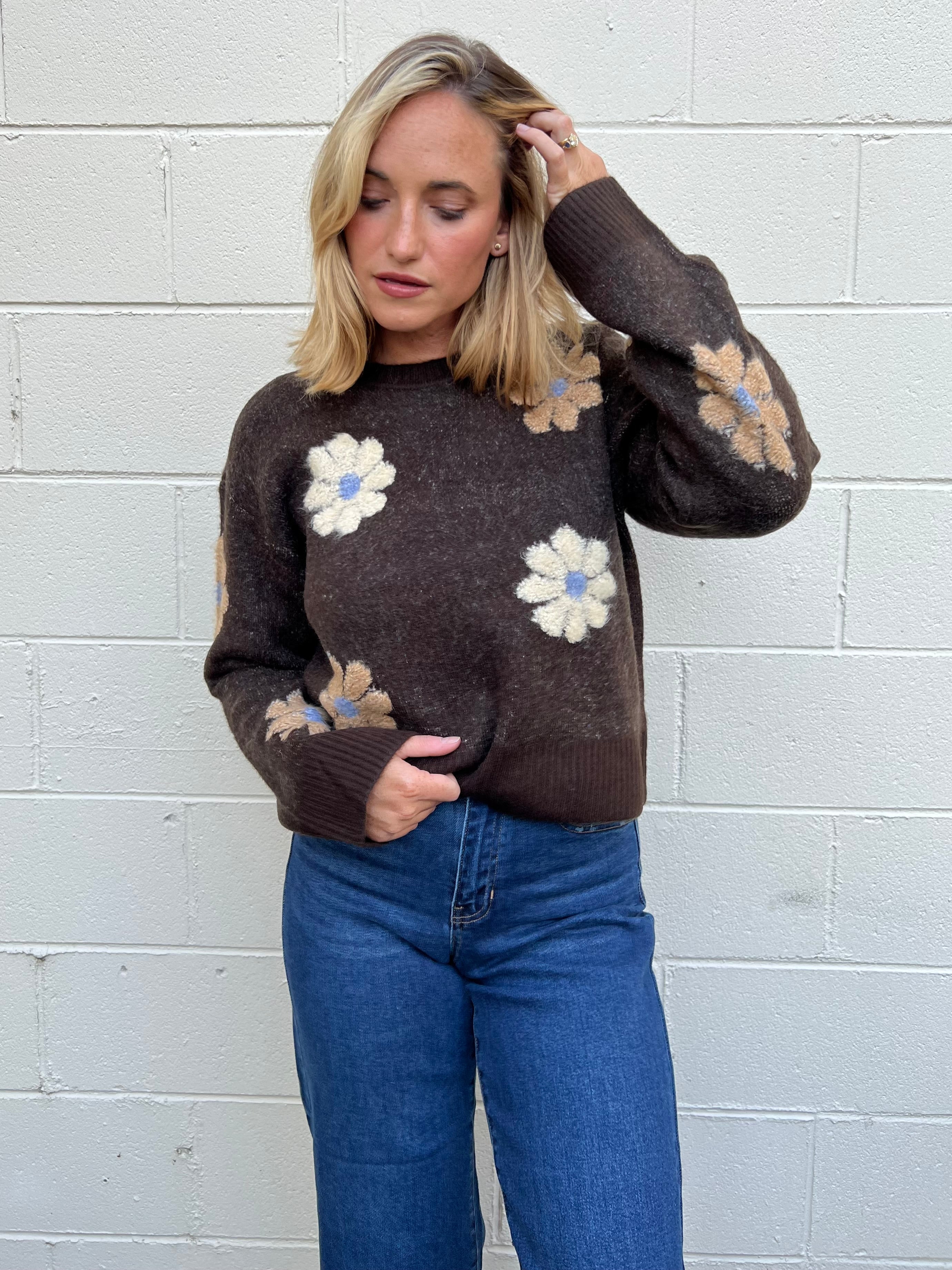 Current Air | Brown Flower Sweater | Sweetest Stitch Boutique